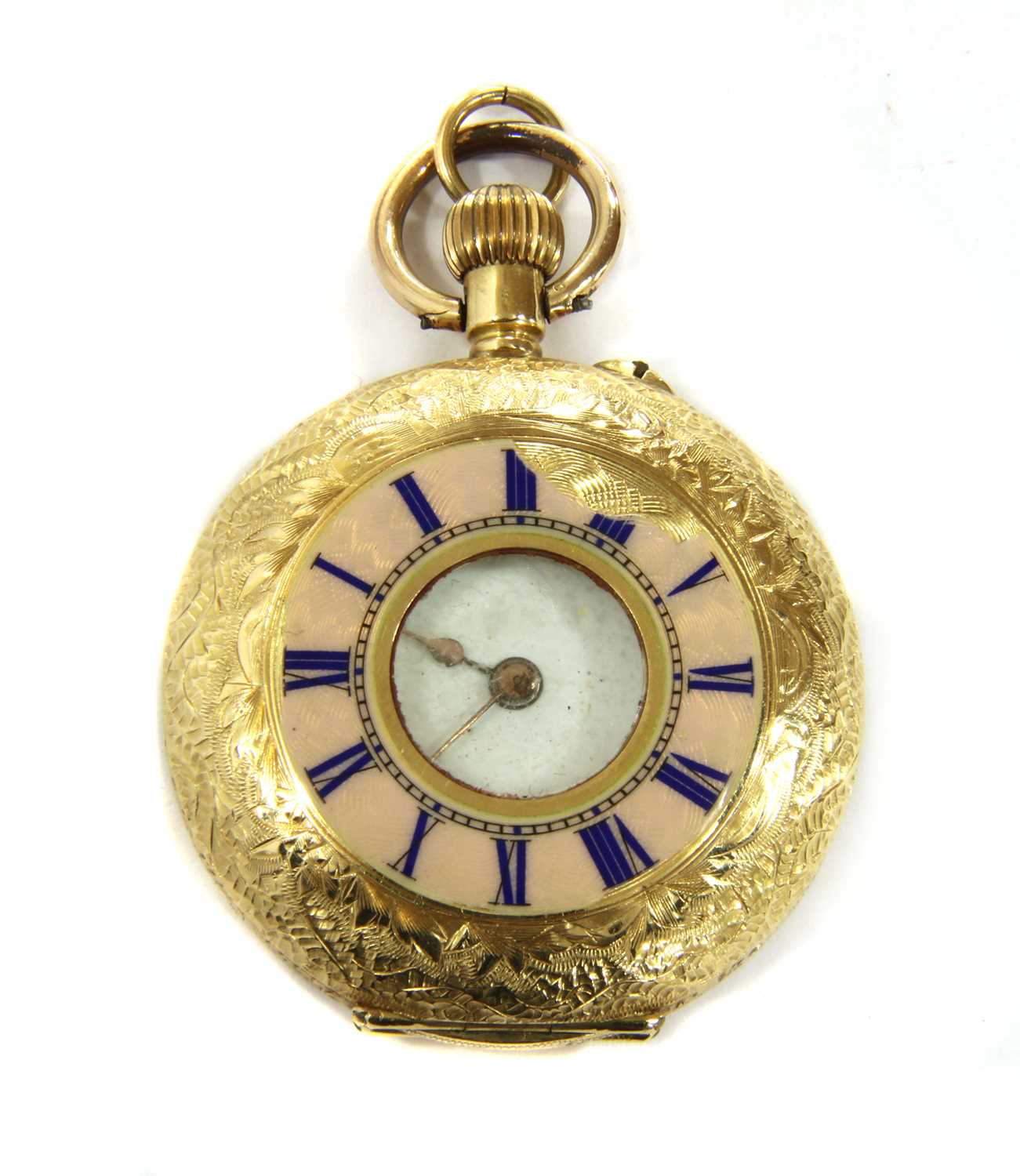 Lot 170 - A gold Swiss enamel half hunter style pin