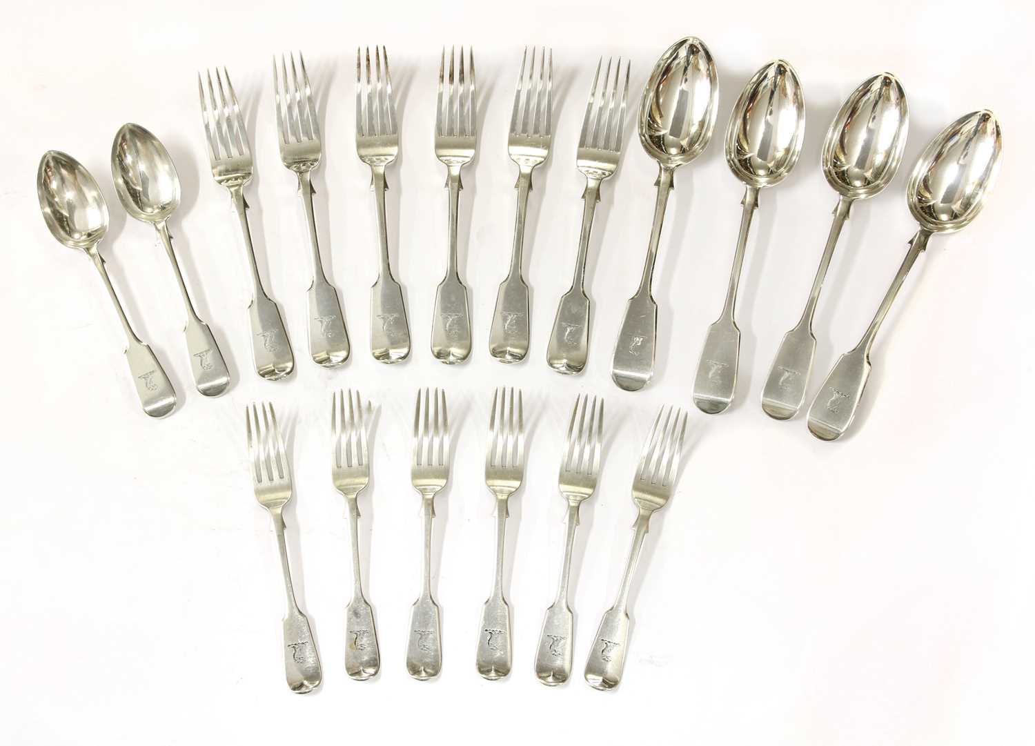 Lot 4 - A part set of Victorian silver fiddle pattern