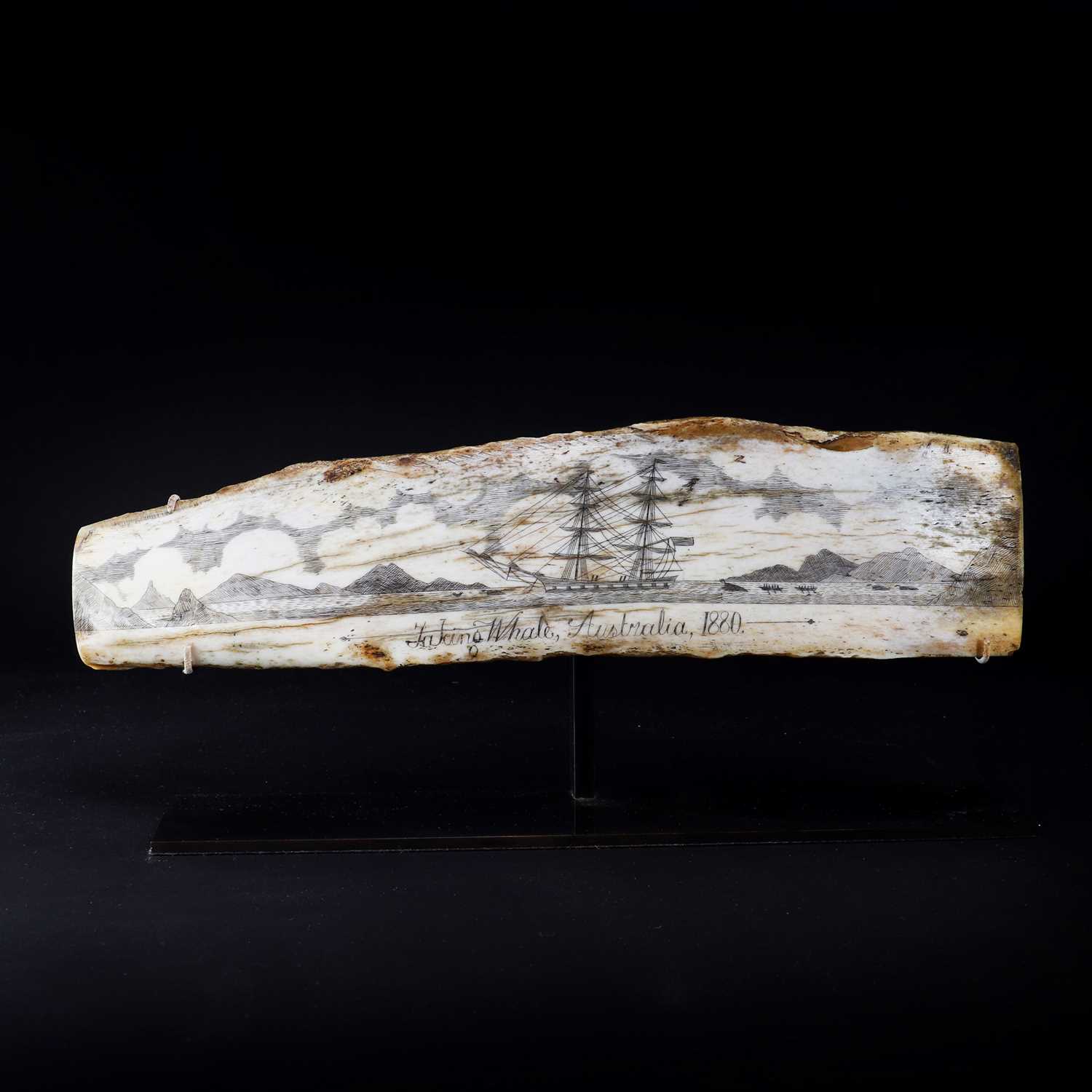 Lot 89 - A scrimshaw pan-bone panel,